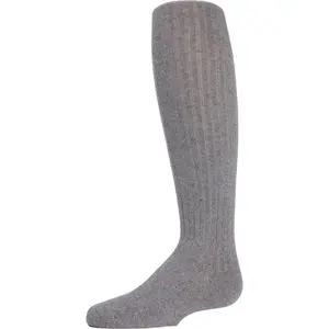 MEMOI Ribbed Cotton Tights - Lt Gray Heather