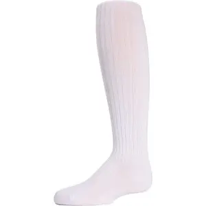 MEMOI Ribbed Cotton Tights - White