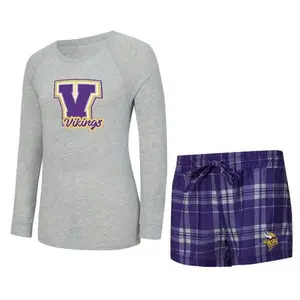 CONCEPTS SPORT Plaid Long-sleeve T-shirt & Shorts Sleep Set - Heather Gray