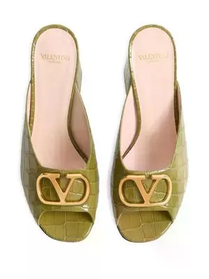 Valentino Garavani Vlogo Crocodile-effect Block Heel Sandals - Green