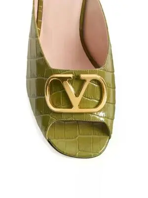 Valentino Garavani Vlogo Crocodile-effect Block Heel Sandals - Green