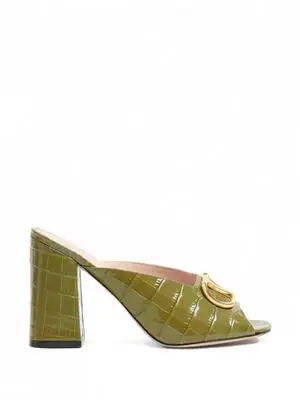 Valentino Garavani Vlogo Crocodile-effect Block Heel Sandals - Green