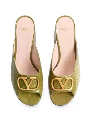Valentino Garavani Vlogo Crocodile-effect Block Heel Sandals - Green