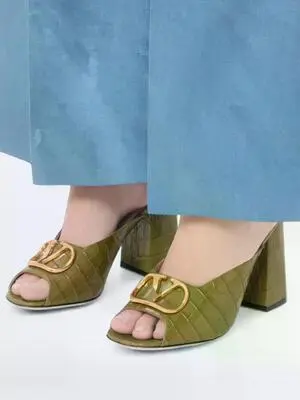 Valentino Garavani Vlogo Crocodile-effect Block Heel Sandals - Green