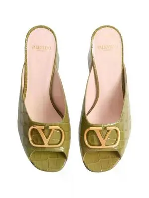 Valentino Garavani Vlogo Crocodile-effect Block Heel Sandals