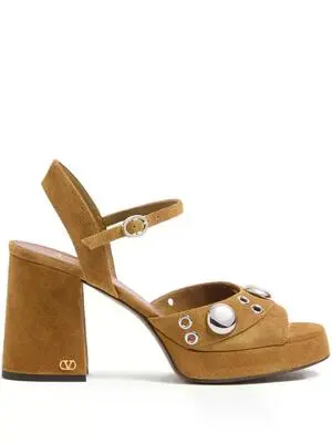 Valentino Garavani Nellcôte Platform Sandals In Split Leather 90mm - Brown
