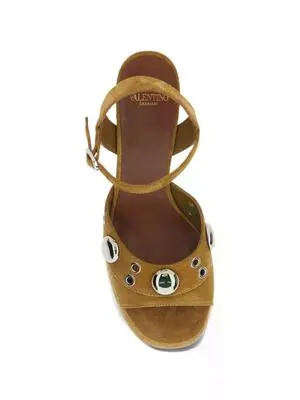 Valentino Garavani Nellcôte Platform Sandals In Split Leather 90mm - Brown