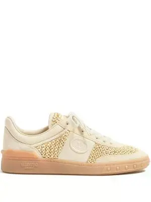 Valentino Garavani Upvillage Sneakers In Woven Raffia And Nappa Calfskin - Neutrals