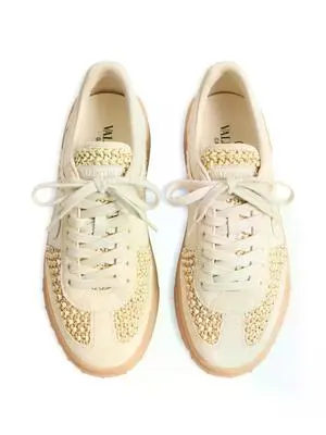 Valentino Garavani Upvillage Sneakers In Woven Raffia And Nappa Calfskin - Neutrals