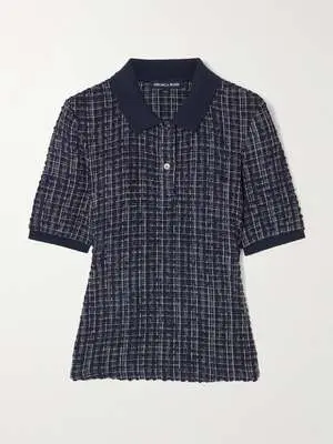 Veronica Beard Benedetta Checked Seersucker Polo Shirt - Navy