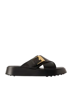 TOD'S Buckled Leather Sandals - Black
