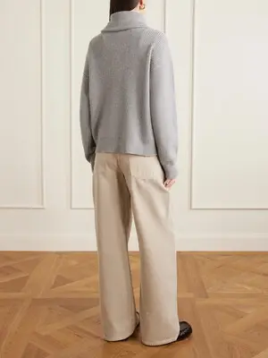 THE ELDER STATESMAN Runyon Ribbed Cashmere Turtleneck Half-zip Sweater - Silver