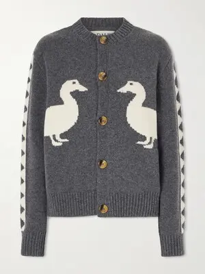 S.S.DALEY Intarsia Wool Cardigan - Gray
