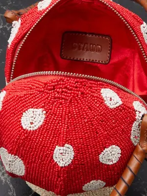 Staud Leather-trimmed Beaded Satin Tote - Red
