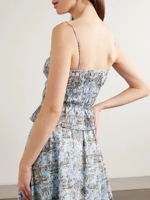 Staud Ayla Cropped Shirred Printed Top