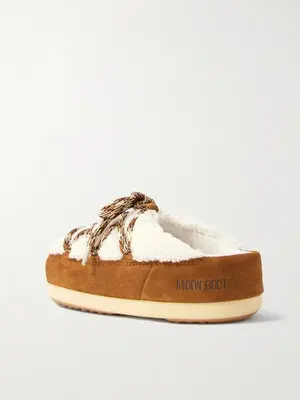 Moon Boot Evx Shearling And Suede Mules - Brown