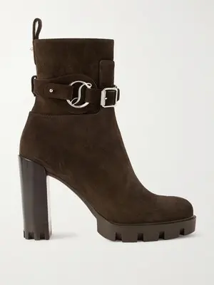 CHRISTIAN LOUBOUTIN Dianouchette 100 Buckled Suede Ankle Boots - Brown