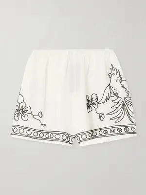 BODE Cockatoo Tap Bead-Embellished Cotton And Silk-Blend Shorts