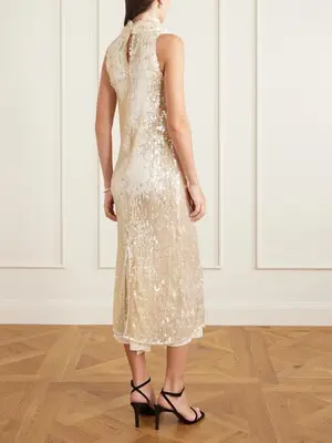 Altuzarra Noor Draped Sequined Chiffon Midi Dress - Neutrals