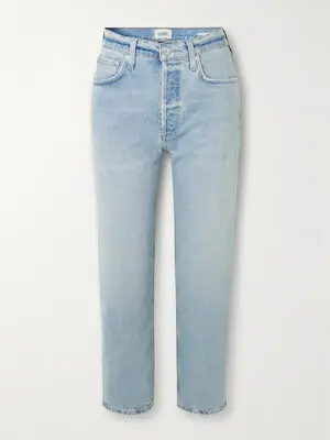 High Rise Straight Leg Faded Jeans