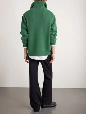 THE ELDER STATESMAN Clemente Ribbed Cashmere Half-zip Sweater - Green