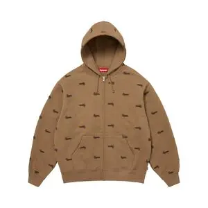 Supreme Repeat Script Zip Up Hooded Sweatshirt - Tan