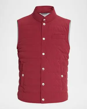 Brunello Cucinelli Quilted Nylon Snap-Front Vest - Purple