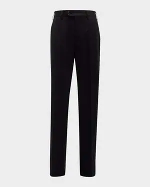 Brunello Cucinelli Light Flannel Flat-Front Trousers - Black