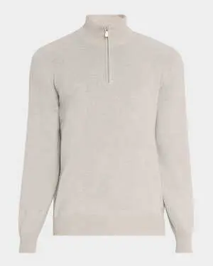 Brunello Cucinelli Cashmere Half-Zip Pullover Sweater - Beige