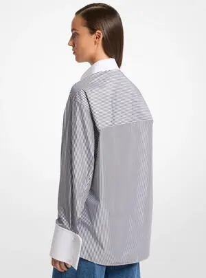 Michael Kors Tyler Oversized Striped Cotton Blend Shirt - Blue