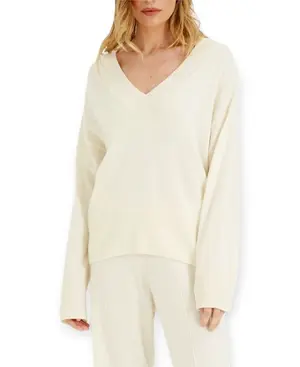Chinti & Parker V-neck Slouchy Lightweight Sweater - Cream