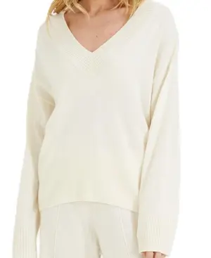Chinti & Parker V-neck Slouchy Lightweight Sweater - Cream