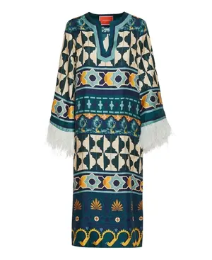 La DoubleJ Placee Kaftan With Feathers - Casareale Emerald