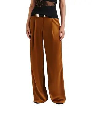 MALINA Sarah Elastic Waist Satin Pants - Amber