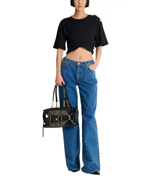Balmain Leather And Monogram Jacquard Anthem Bag