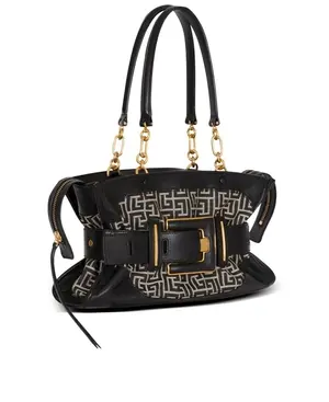 Balmain Leather And Monogram Jacquard Anthem Bag