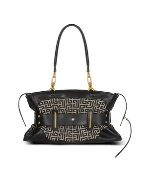 Balmain Leather And Monogram Jacquard Anthem Bag