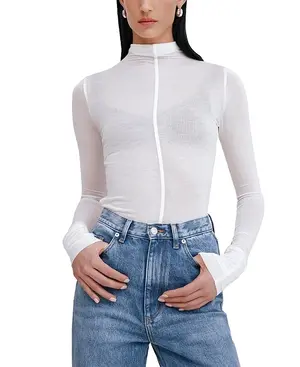 MARCELLA Alicia Sheer Turtleneck Top - Off White