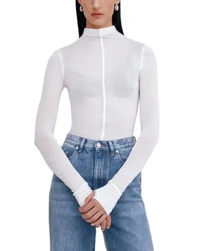 MARCELLA Alicia Sheer Turtleneck Top - Off White