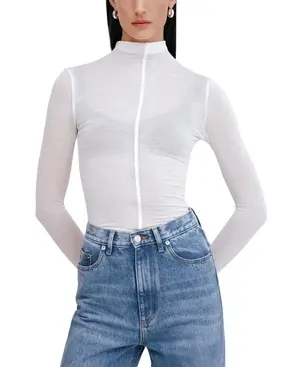 MARCELLA Alicia Sheer Turtleneck Top - Off White