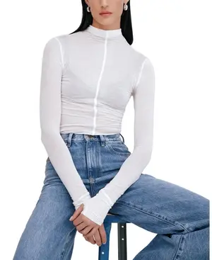 MARCELLA Alicia Sheer Turtleneck Top - Off White