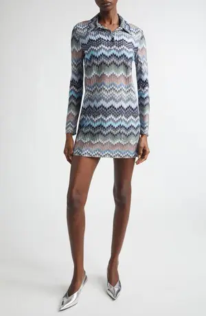 Missoni Snakeskin Pattern Chevron Long Sleeve Polo Minidress