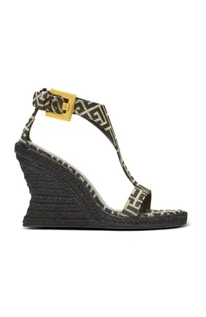 Balmain Anthem Monogram Jacquard Wedge Espadrilles - Black