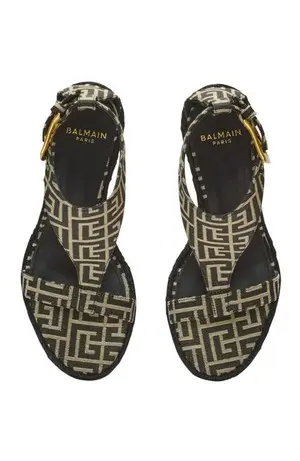 Balmain Anthem Monogram Jacquard Wedge Espadrilles - Black