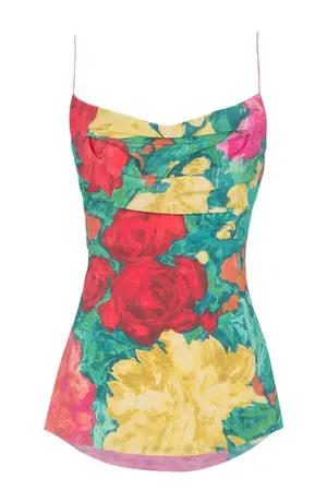 Balmain Printed Crepe De Chine Top With Thin Straps - Multicolor