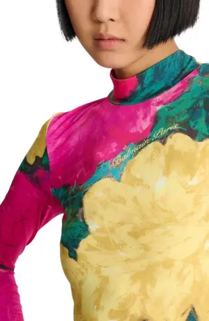 Balmain Printed High-neck Second-skin Top - Multicolor
