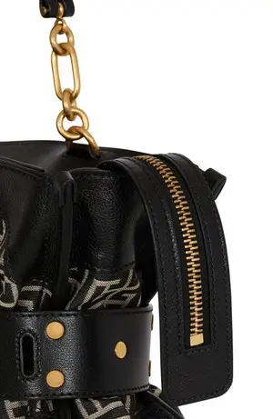 Balmain Leather And Monogram Jacquard Anthem Bag - Black