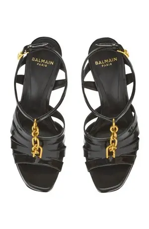Balmain Patent Lambskin Platform Stiletto Sandals - Black