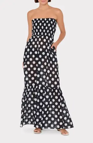 MILLY Polka Dot Strapless Maxi Dress - Black/white