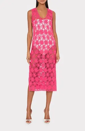 MILLY Crochet Midi Cover-up Dress - Pink